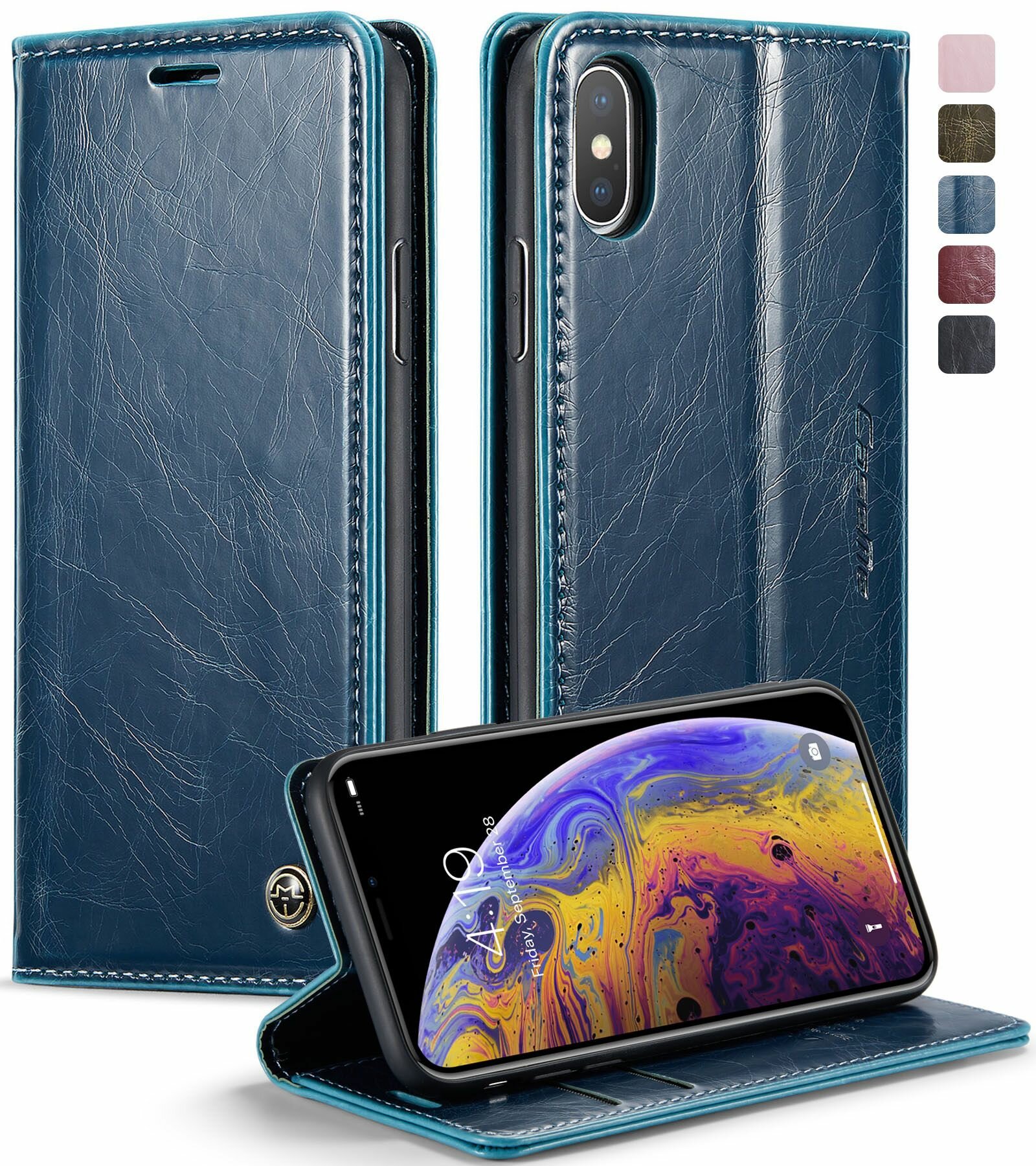 CaseMe Кожаный книжка чехол для Apple iPhone XS MAX/ Айфон XS MAX с визитницей из экокожи