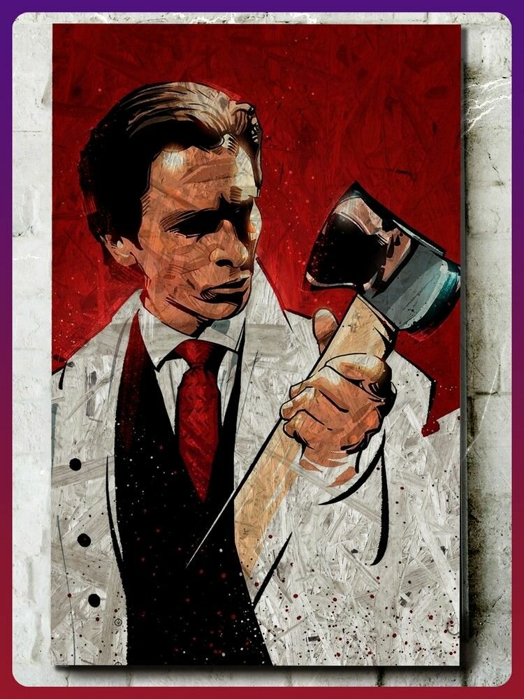 Картина интерьерная на рельефной доске Фильмы Американский психопат (Кристиан Бейл, топор, халат) - 62412236