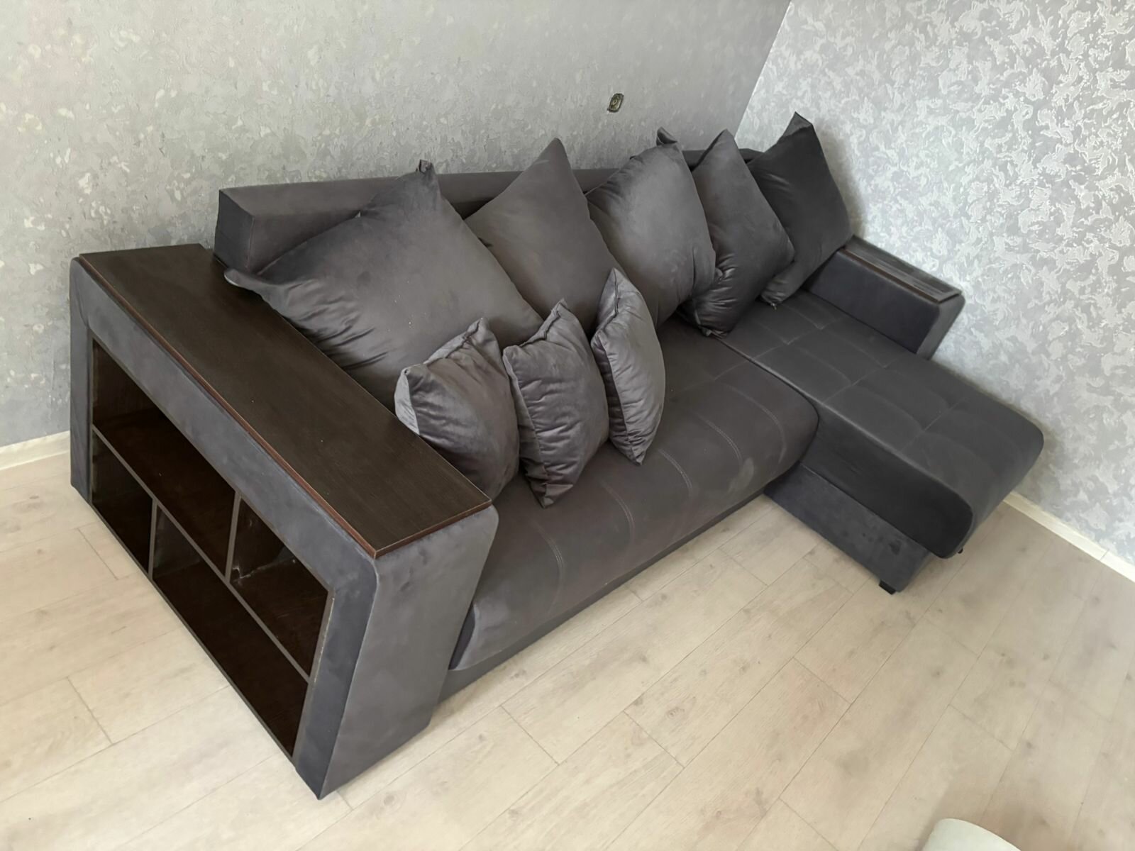 Угловой диван-кровать "Дубай", 300х160х85см, наполнитель пружинный блок, ящик для белья, правый угол, Bingo Grafit