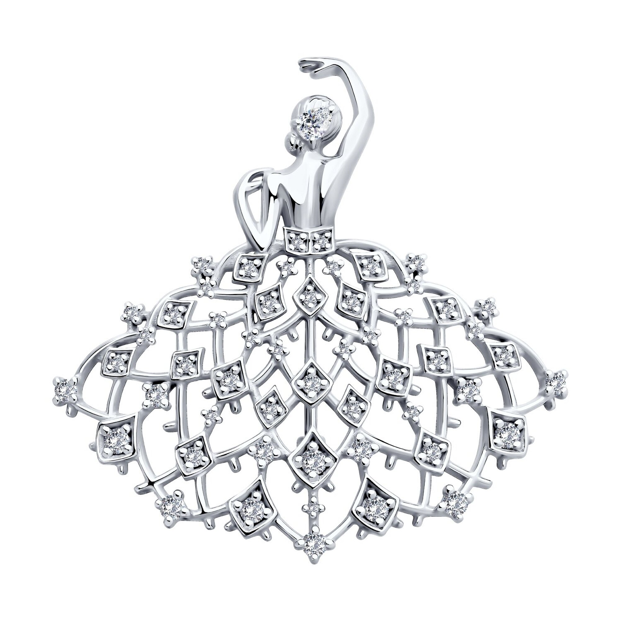 Брошь, серебро, 925 проба, родирование, фианит