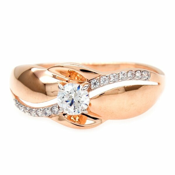 Кольцо, красное золото, 585 проба, фианит, кристаллы Swarovski