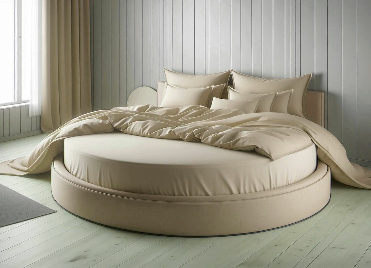 Простыня круглая из тенселя на резинке 220х220х20 - М - Льняной