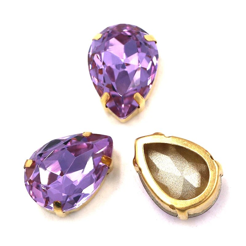 Высококачественные стеклянные кристаллы в форме капли с золотой Фиолетовый, 7x10mm, Crystal Violet
