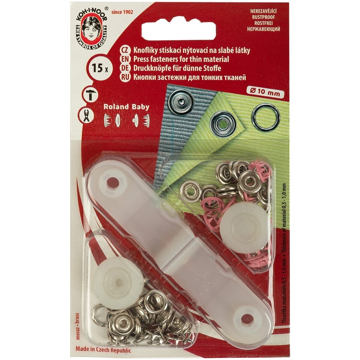 Кнопки рубашечные KOH-I-NOOR Baby, металл, цветные, D 9,7 мм, 15 шт, цвет 974 розовый