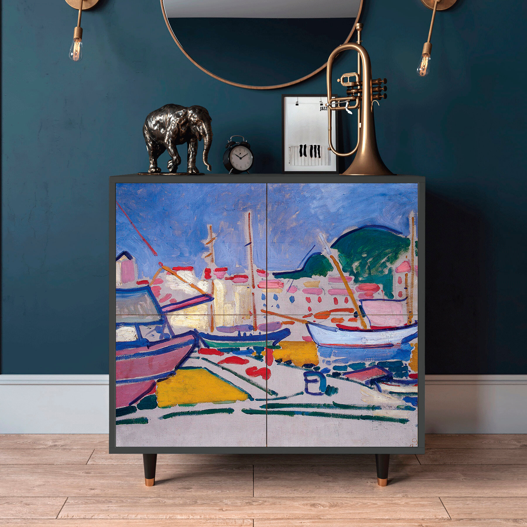 Комод - STORYZ - BS3 The Port of Collioure by Andre Derain , Размер - 94 x 96 x 48 см, Цвет корпуса - Антрацит