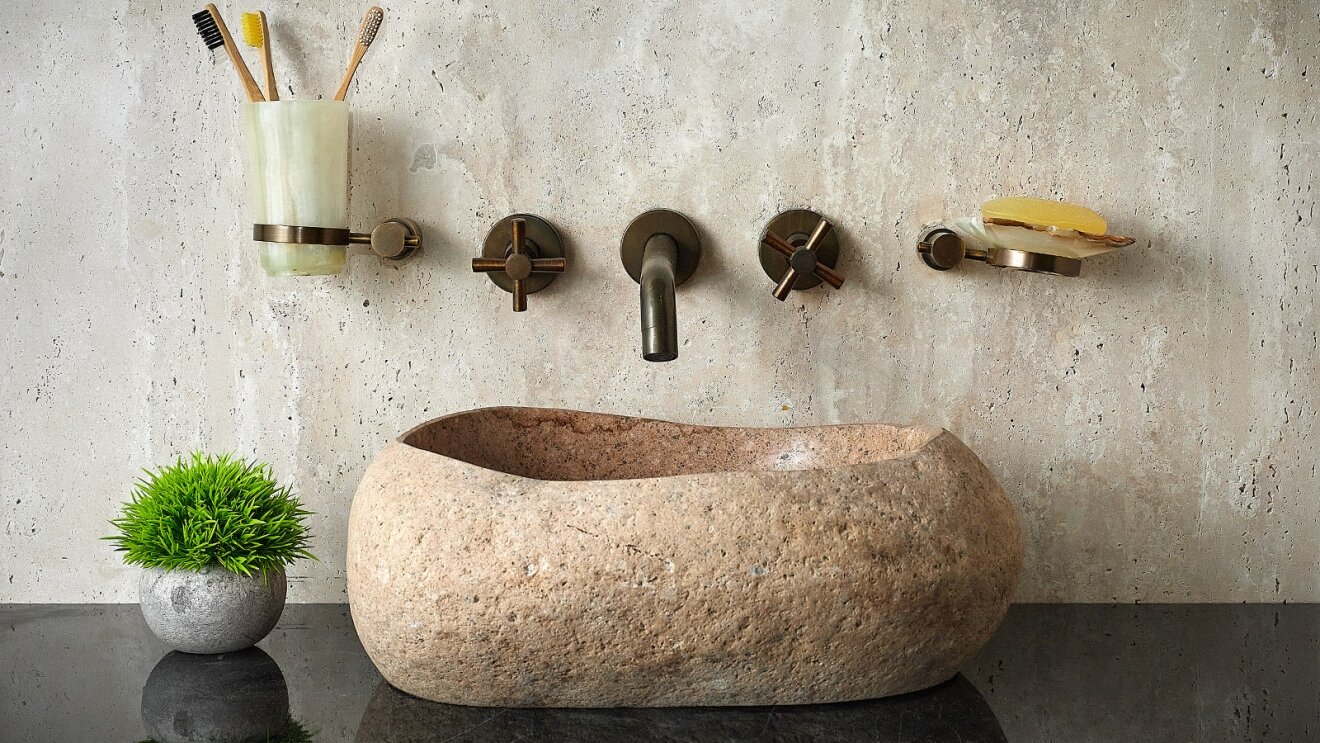 Розовая мойка из речного камня гранита Piedra M506 00542411506