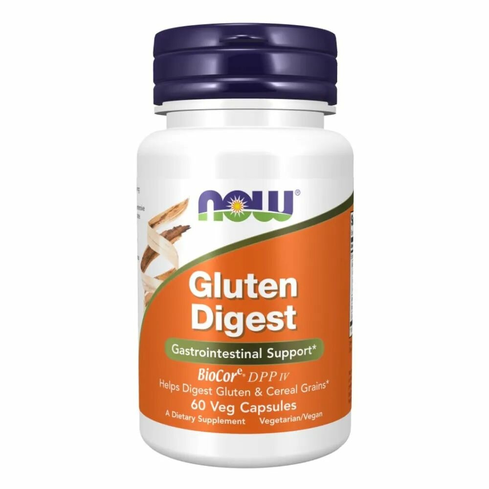 NOW Gluten Digest, Комплекс пищеварительных ферментов, Энзимы для Усвоения Глютена 60 капсул массой 413 мг