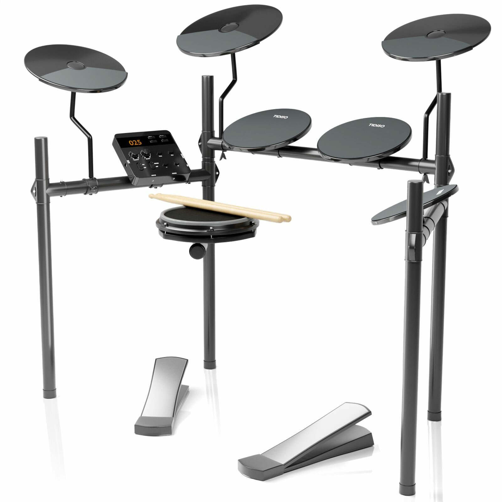 Электронная ударная установка, Рабочий барабан сетчатый, USB MIDI, тембр регулируется для каждой накладки или тарелки