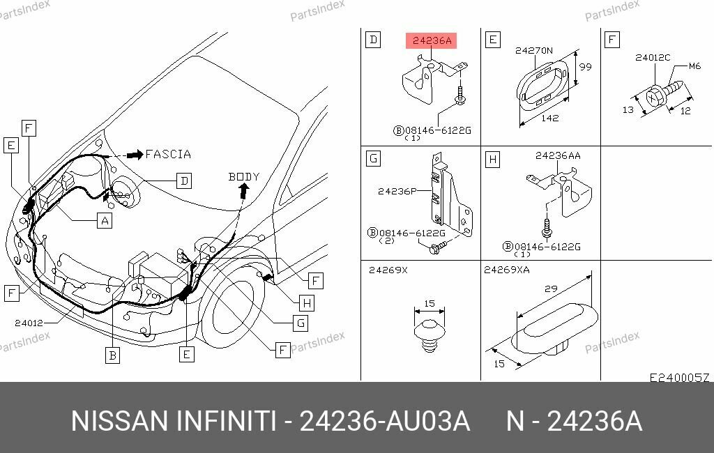Кронштейн Nissan 24236AU03A, для легковых автомобилей