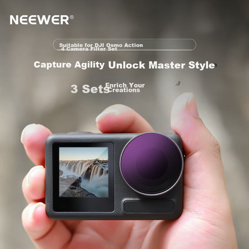 Neewer 4-Piece Filter Set for DJI Action 4/5 Pro Action Camera, Including ND8PL/ND16PL/ND32PL/ND64PL Polarizing Filters, Neutral Density Filters, And ND Filter Accessories