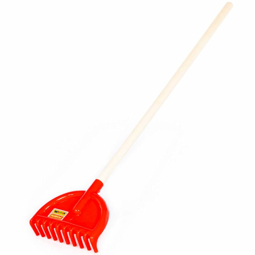 Детские грабли №24 с деревянным черенком, пластиковые грабельки для игры в песочнице, длина 76 см.