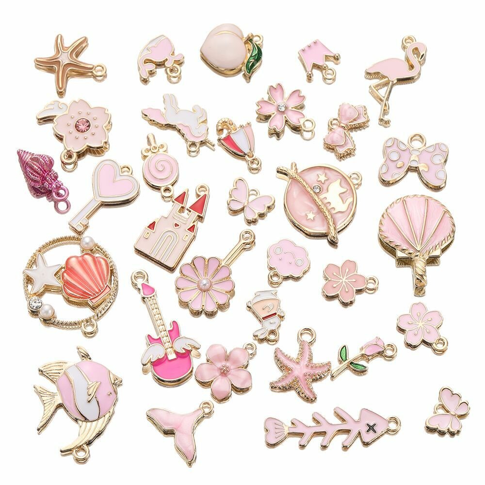 Подвески декоративные для бижутерии, смешанный стиль, 10 шт, розовые, 5-40 мм, подходят для сережек, браслетов, колье, handmade