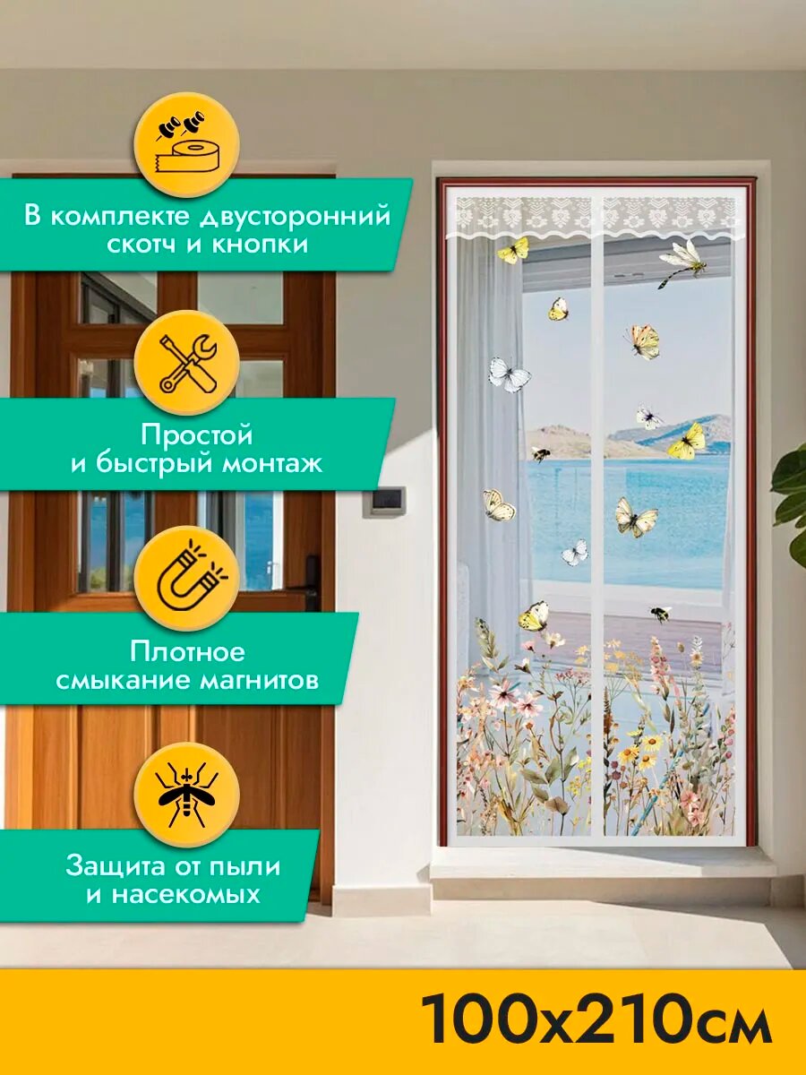 Москитная сетка ROSENBERG R-400040, 100x210 см, на магнитах, для дверей