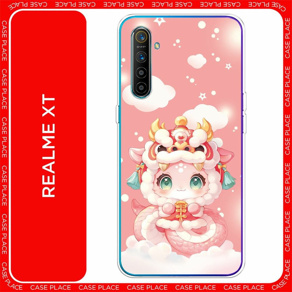 Чехол на Realme XT / Реалми XT с принтом Розовая китайская змейка 1