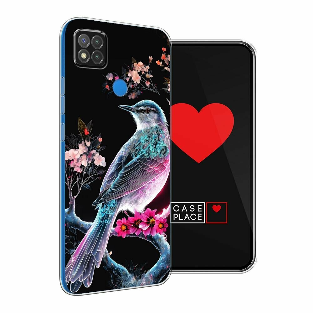 Чехол на Xiaomi Redmi 9C / Сяоми Редми 9C с принтом "Птица на цветущем дереве" — фото 1