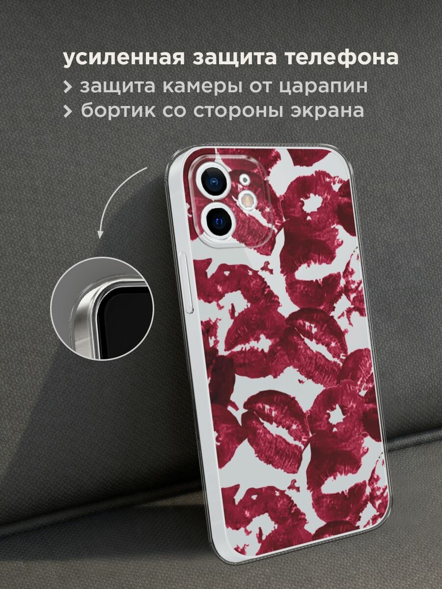 Чехол на Apple iPhone 12 mini / Айфон 12 Мини с принтом "Помада паттерн 2", прозрачный — фото 1