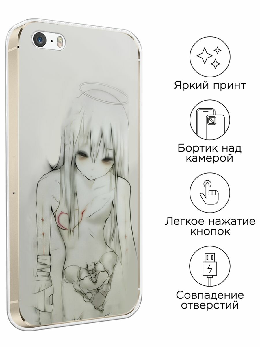 Чехол на Apple iPhone 5/5S/SE / Айфон 5/5S/SE с принтом "Аниме рисунок чёрно-белый" — фото 1