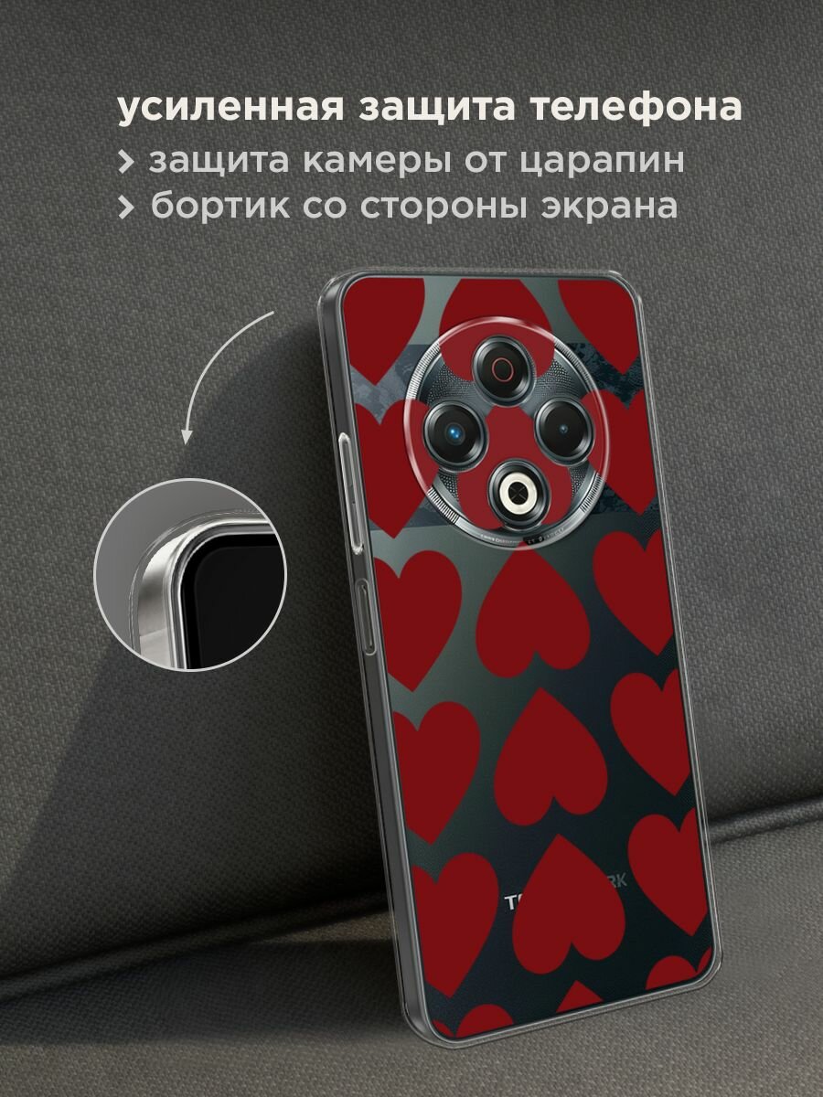 Чехол на Tecno Spark 30 / Текно Спарк 30 с принтом "Ряды сердечек паттерн - 14 февраля", прозрачный — фото 1
