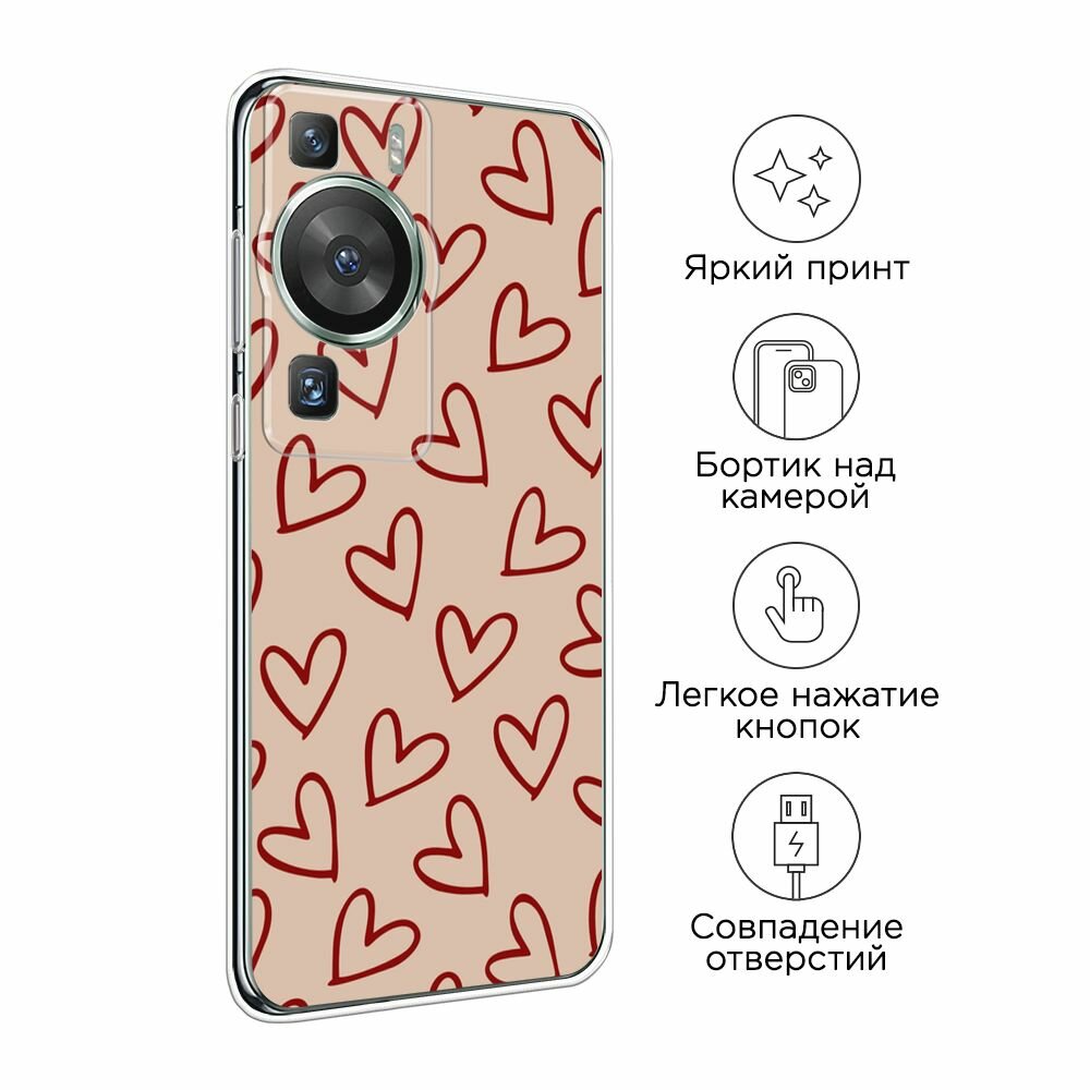 Чехол на Huawei P60/P60 Pro / Хуавей P60/P60 Про с принтом "Little hearts doodles 1 - 14 февраля" — фото 1