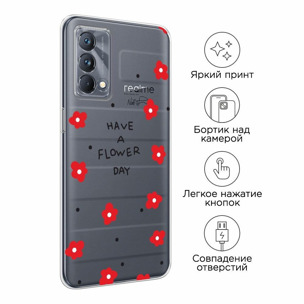 Чехол на Realme GT Master Edition / Реалми GT Мастер Эдишн с принтом "Have a flower day 2", прозрачный — фото 1