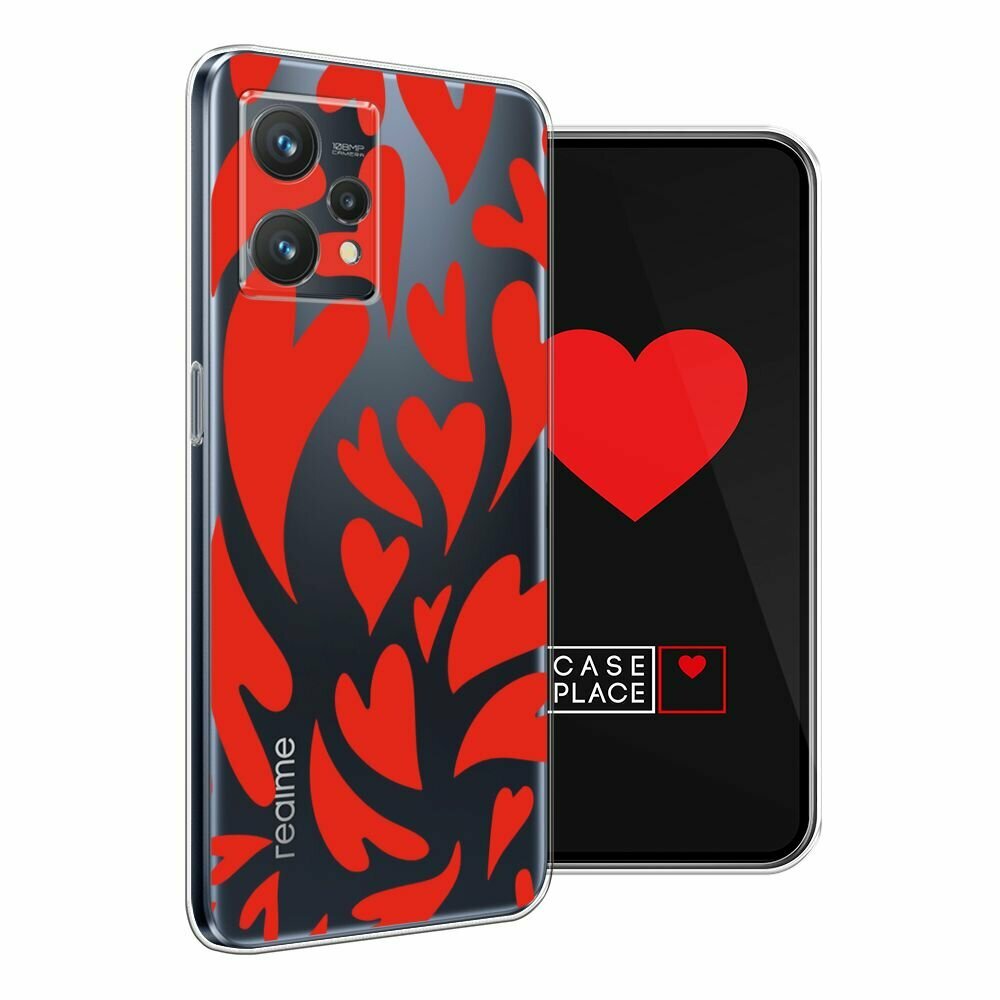 Чехол на Realme 9 4G/9 Pro Plus / Реалми 9 4G/9 Pro Plus с принтом "Crazy hearts 2 - 14 февраля", прозрачный — фото 1