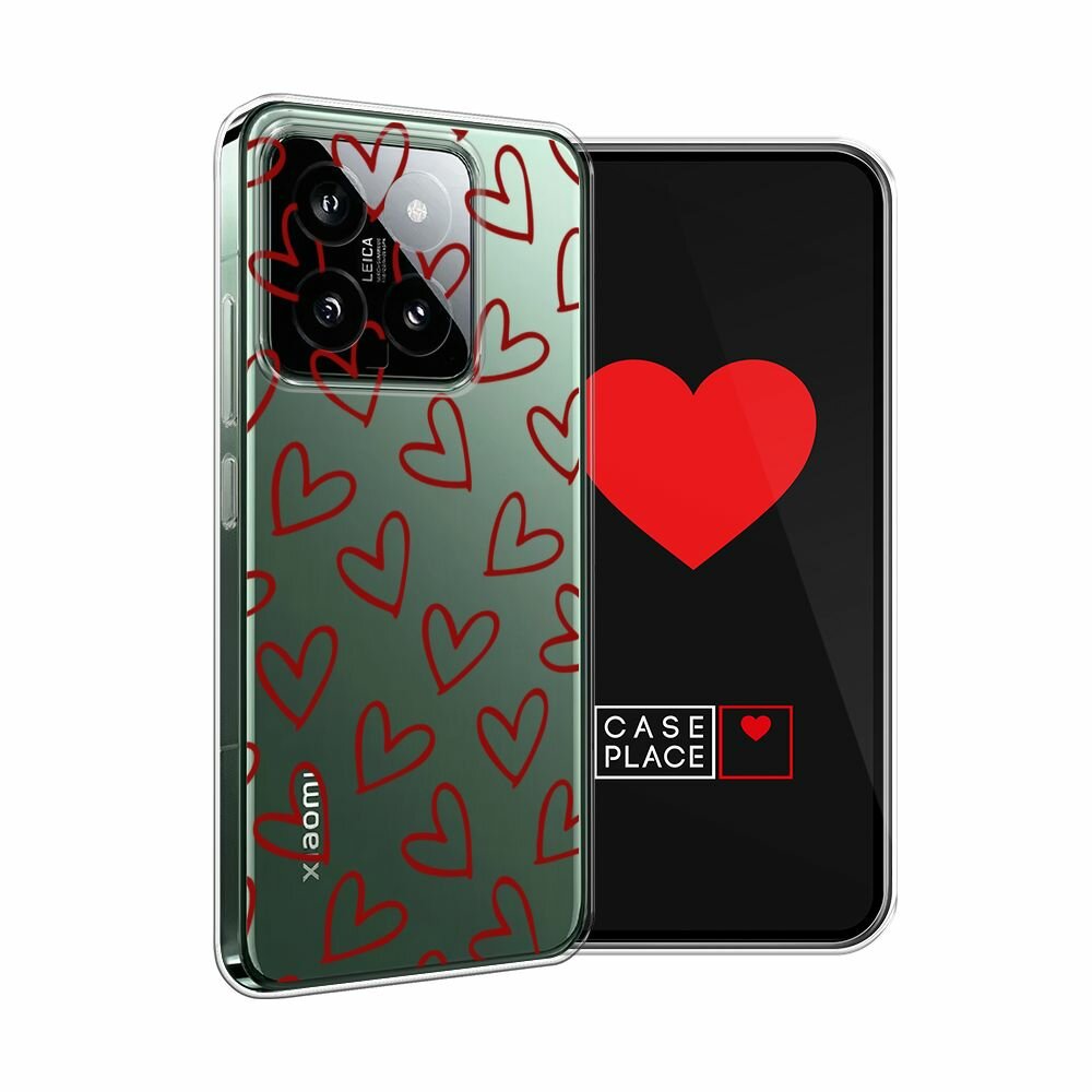 Чехол на Xiaomi 14 / Сяоми 14 с принтом "Little hearts doodles 2 - 14 февраля", прозрачный — фото 1