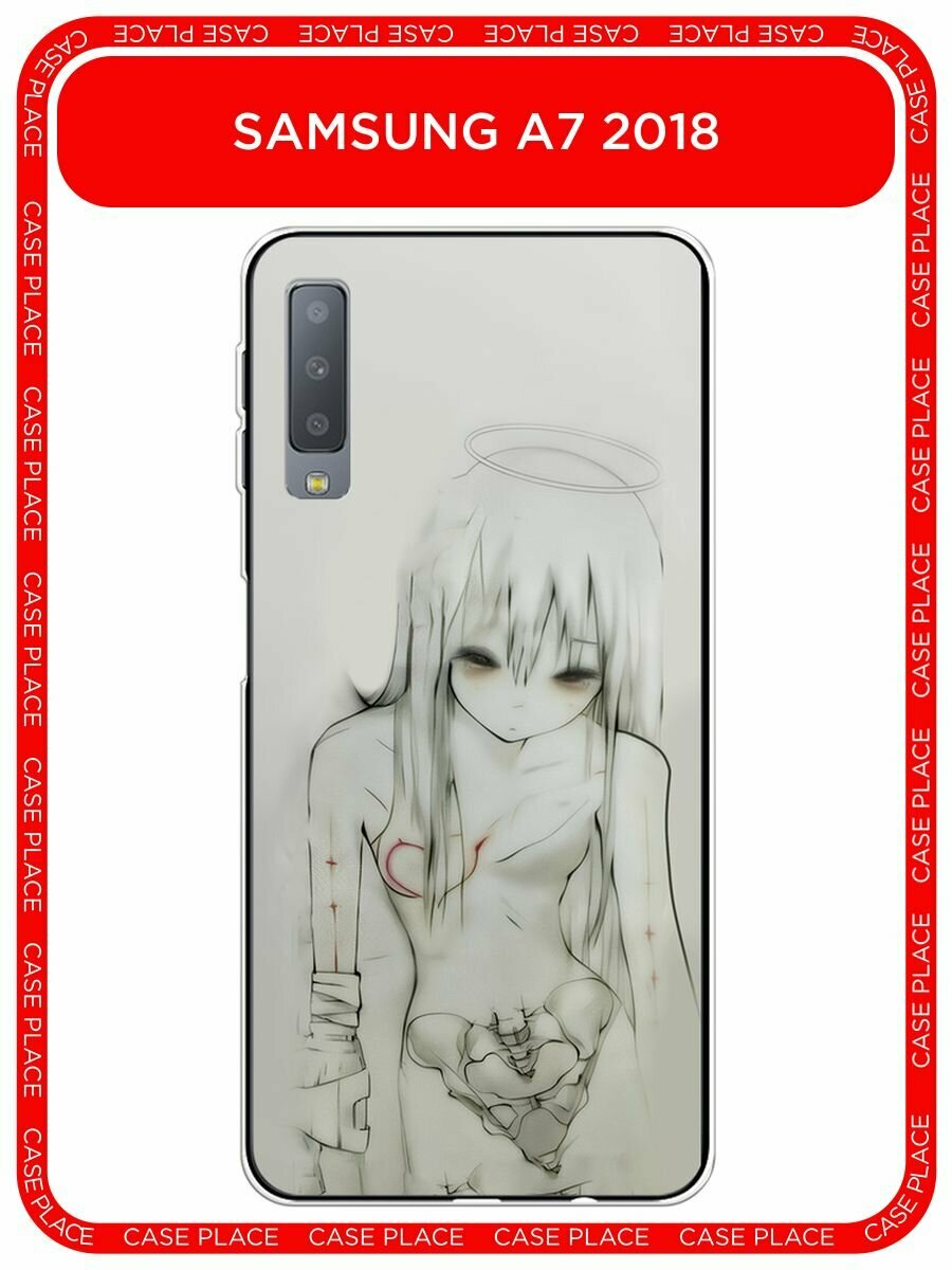 Чехол на Samsung Galaxy A7 2018 / Самсунг Галакси А7 2018 с принтом "Аниме рисунок чёрно-белый"