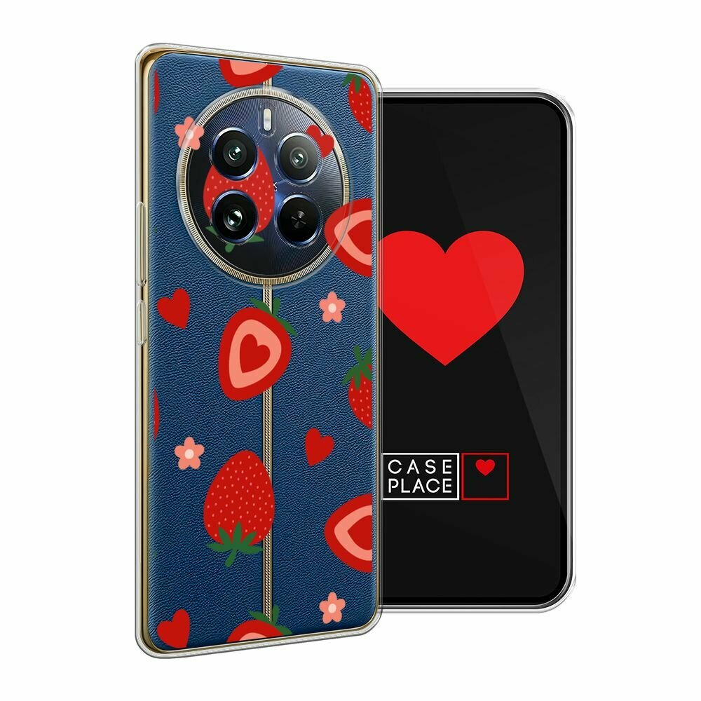 Чехол на Realme 12 Pro / Реалми 12 Про с принтом "Heart strawberries 2 - 14 февраля", прозрачный — фото 1