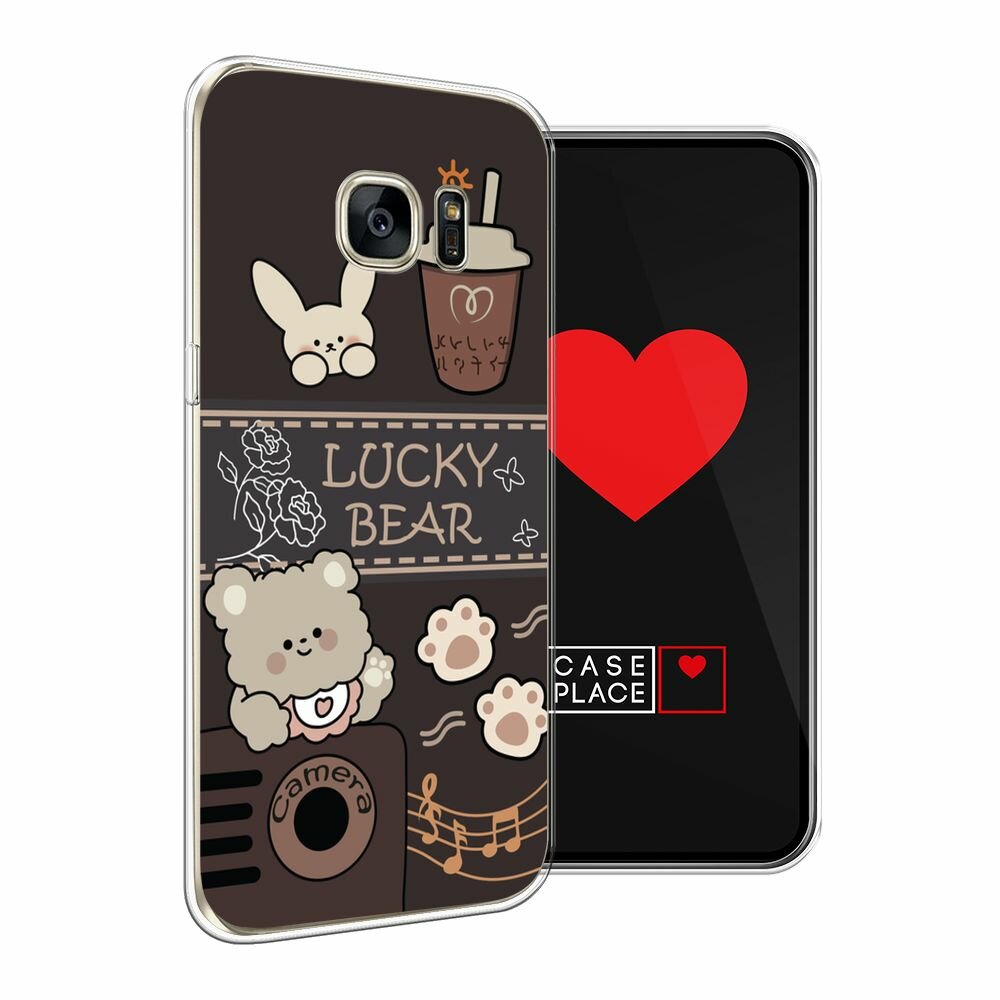 Чехол на Samsung Galaxy S7 / Самсунг Галакси С 7 с принтом "Lucky bear coffee 1" — фото 1