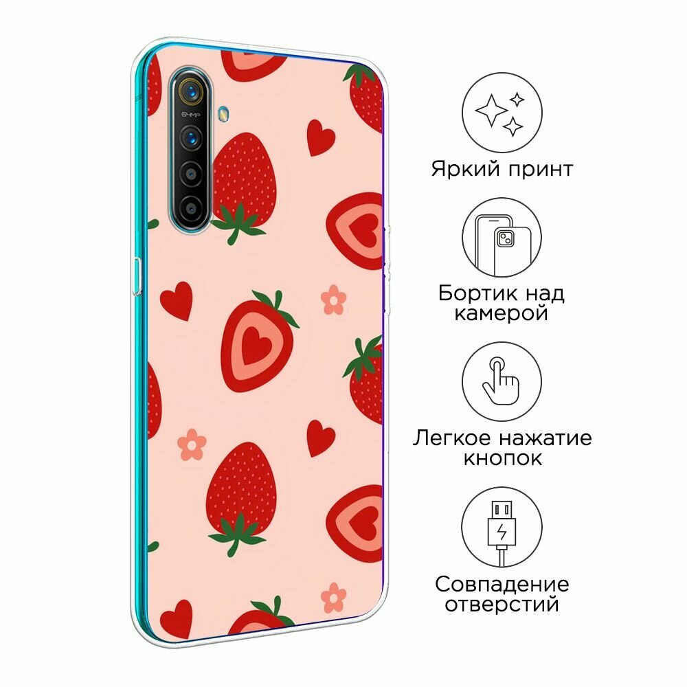 Чехол на Realme XT / Реалми XT с принтом "Heart strawberries 1 - 14 февраля" — фото 1
