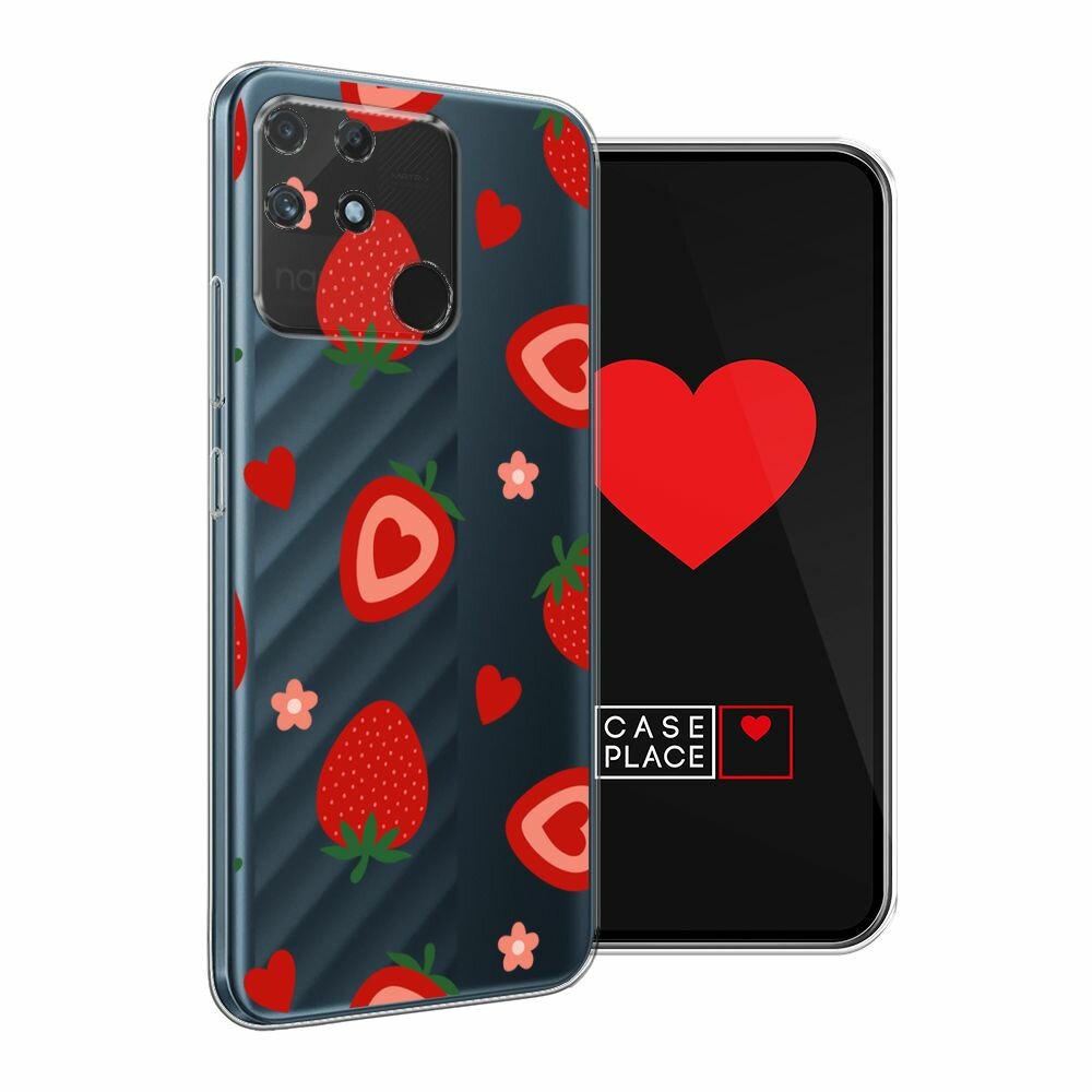Чехол на Realme Narzo 50A / Реалми Нарзо 50A с принтом "Heart strawberries 2 - 14 февраля", прозрачный — фото 1
