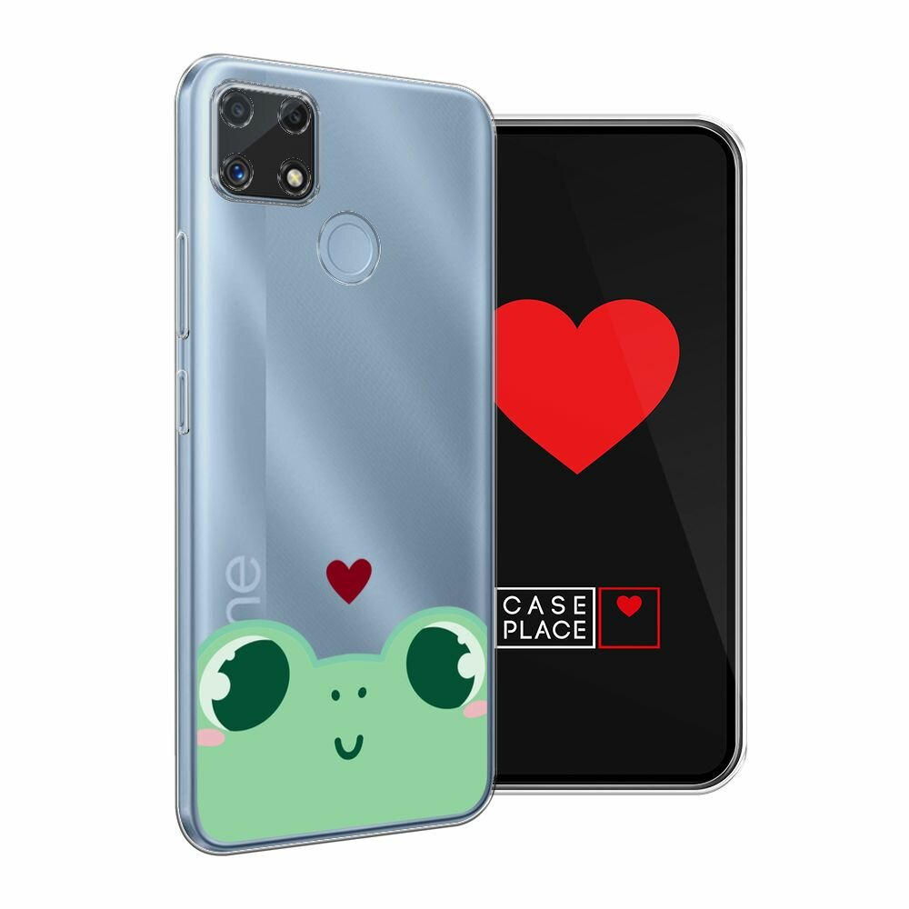 Чехол на Realme C25/C25s / Реалми С25/C25s с принтом "Влюблённая лягушка - 14 февраля", прозрачный — фото 1