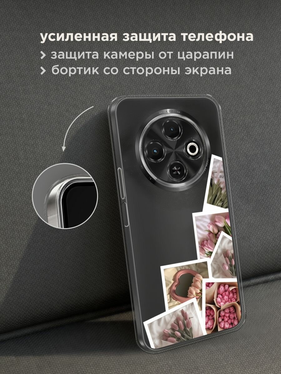 Чехол на Tecno Spark 30C / Текно Спарк 30C с принтом "Весенние фото - 8 марта", прозрачный — фото 1