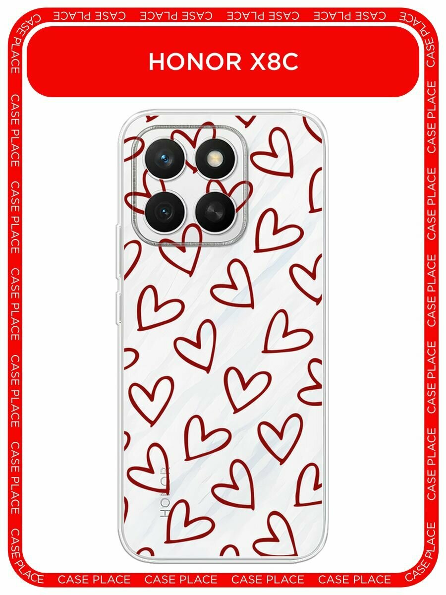 Чехол на Honor X8c / Хонор X8c с принтом "Little hearts doodles 2 - 14 февраля", прозрачный