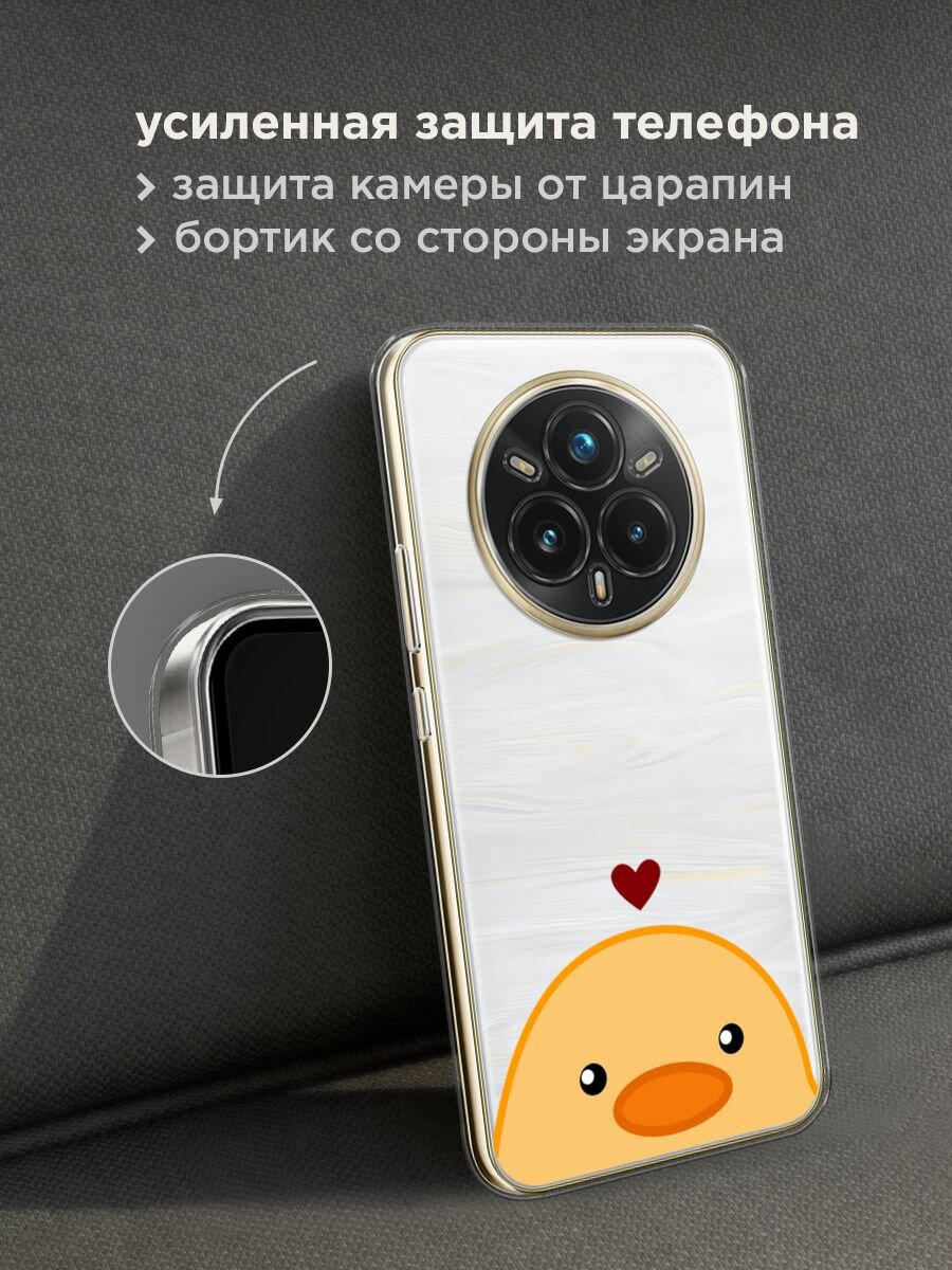 Чехол на Realme 14 Pro+ / Реалми 14 Про+ с принтом "Влюблённая уточка - 14 февраля", прозрачный — фото 1