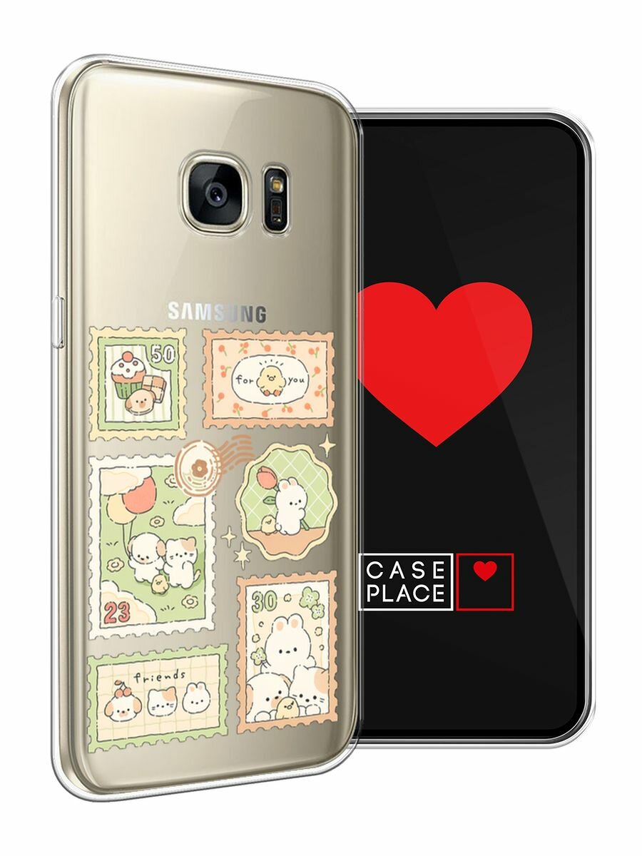 Чехол на Samsung Galaxy S7 / Самсунг Галакси С 7 с принтом "Милые марки", прозрачный — фото 1