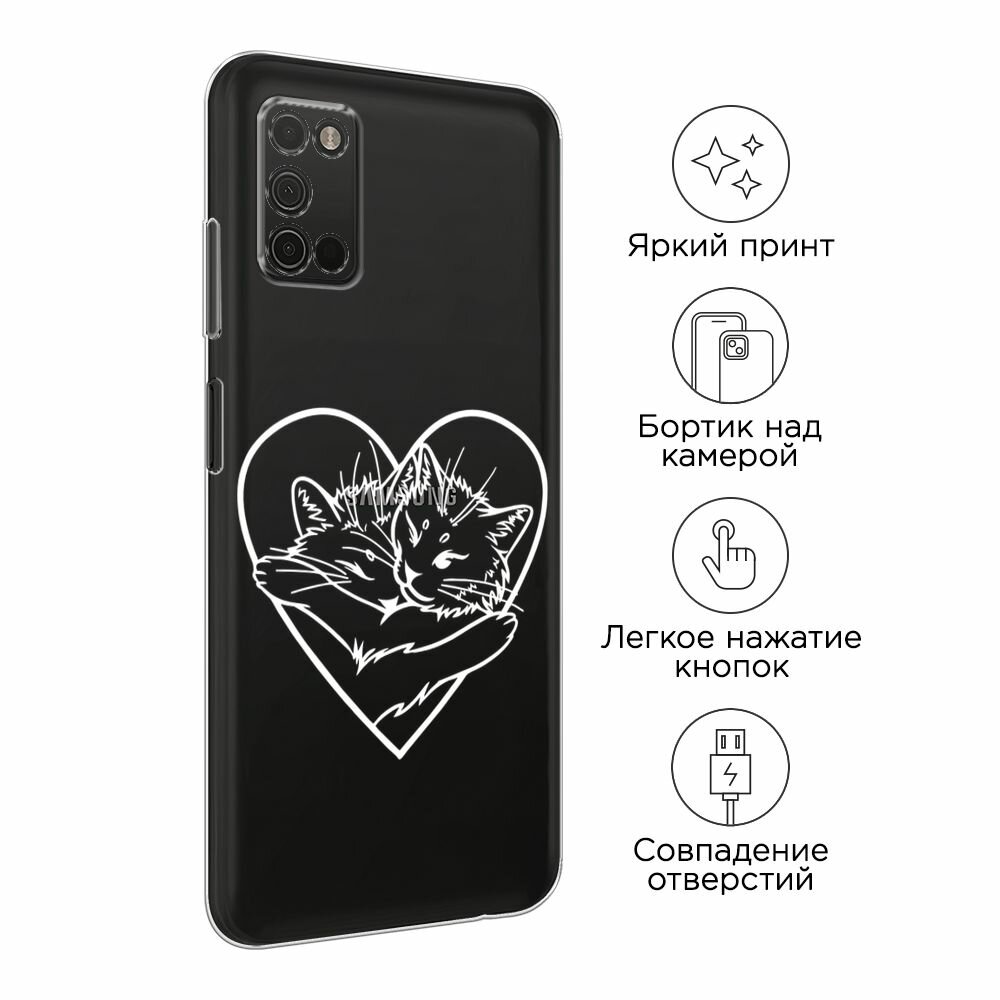 Чехол на Samsung Galaxy A03S / Самсунг Галакси A03S с принтом "Влюблённые котики рисунок 2 - 14 февраля", прозрачный — фото 1