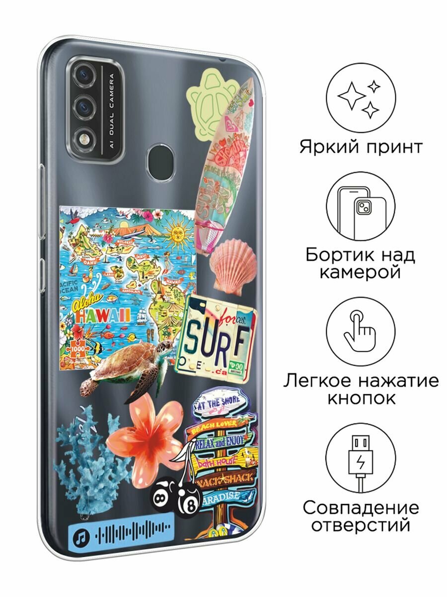 Чехол на Itel A48 / Ител А48 с принтом "Summer collage", прозрачный — фото 1