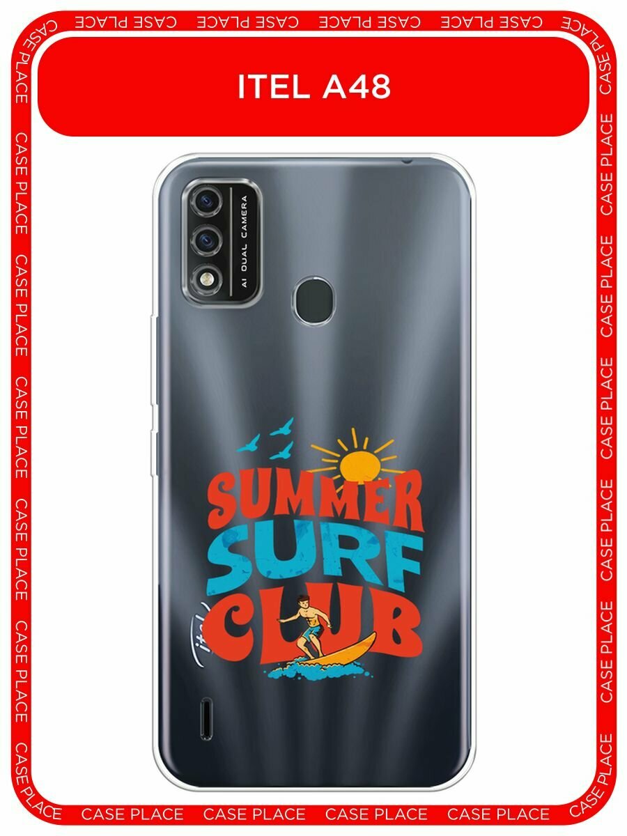 Чехол на Itel A48 / Ител А48 с принтом "Summer surf club", прозрачный