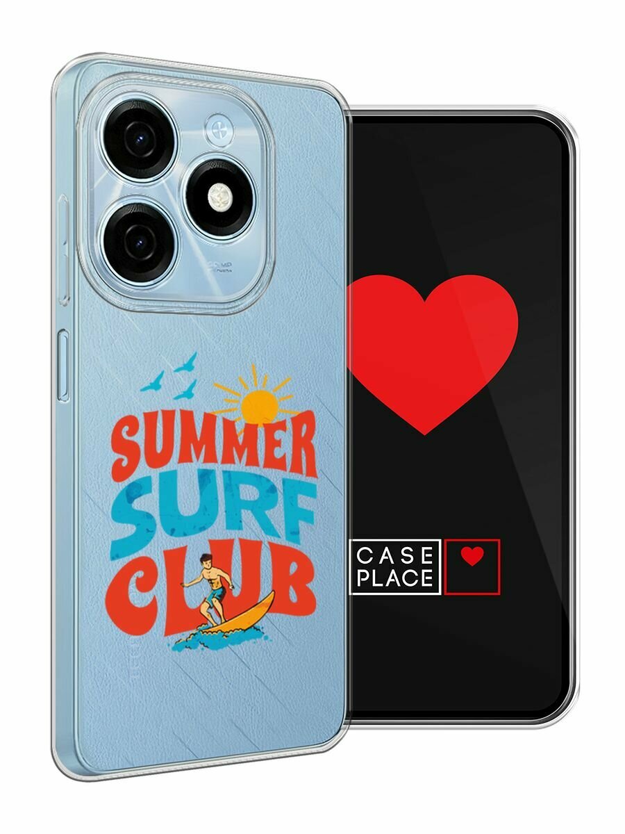 Чехол на Tecno Spark 20 / Текно Спарк 20 с принтом "Summer surf club", прозрачный — фото 1