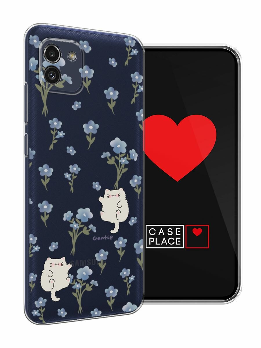 Чехол на Samsung Galaxy A03 / Самсунг Галакси А03 с принтом "Gentle cats", прозрачный — фото 1