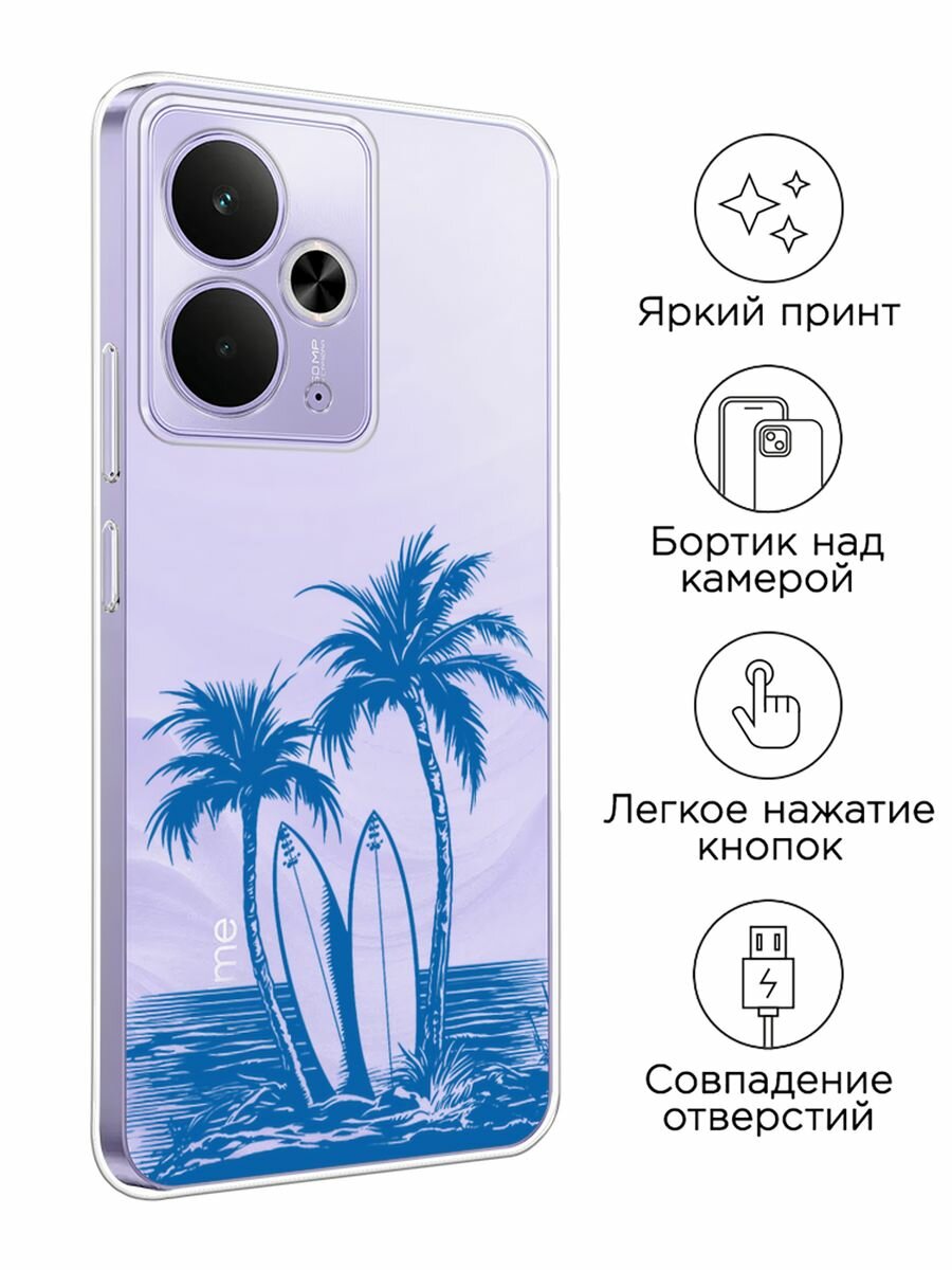 Чехол на Realme 14T / Реалми 14Т с принтом "Сёрфинг на островах 1", прозрачный — фото 1