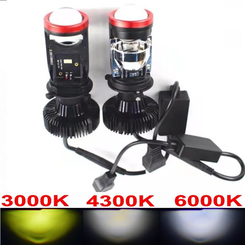Светодиодный проектор H4 3000K+4300K+6000K Лампы для фар Bi LED Lens Мини-проектор Лазерный Y7S Трехцветный дальний/ближний свет 120 Вт Турбовентилятор, Left-Hand Drive, Triple colors Y7S, H4/9003/HB2 высокий/слабый