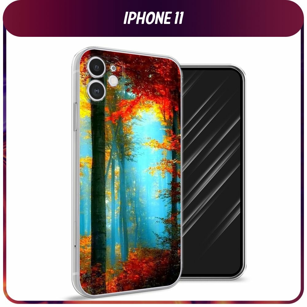 Силиконовый чехол на Apple iPhone 11 / Айфон 11 с принтом лес 1