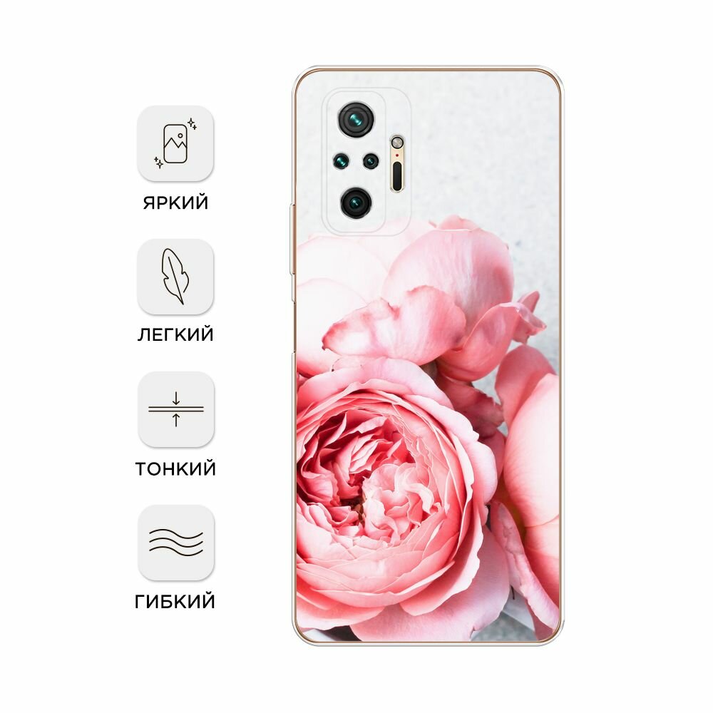 Чехол на Xiaomi Redmi Note 10 Pro / Сяоми Редми Нот 10 Pro с принтом "Пионы на белом" — фото 1