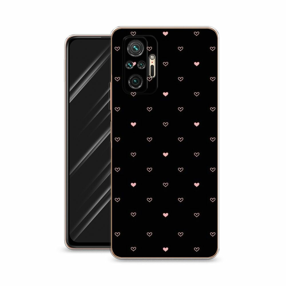 Чехол на Xiaomi Redmi Note 10 Pro / Сяоми Редми Нот 10 Pro с принтом "Черный фон и сердечки" — фото 1