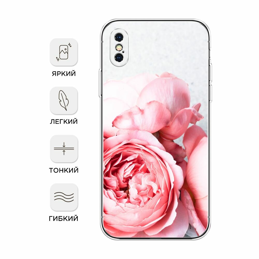 Чехол на Apple iPhone XS Max / Айфон XS Max с принтом "Пионы на белом" — фото 1