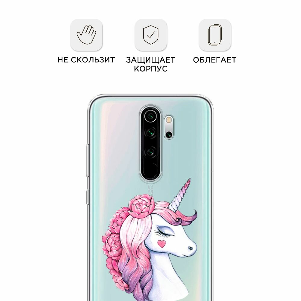 Чехол на Xiaomi Redmi Note 8 Pro / Сяоми Редми Нот 8 Про с принтом Princess Unicorn, прозрачный — фото 1