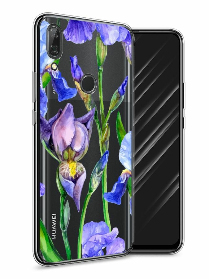 Чехол на Huawei P Smart Z/Honor 9X / Хуавей P Smart Z /Хонор 9Х с принтом Синие ирисы, прозрачный