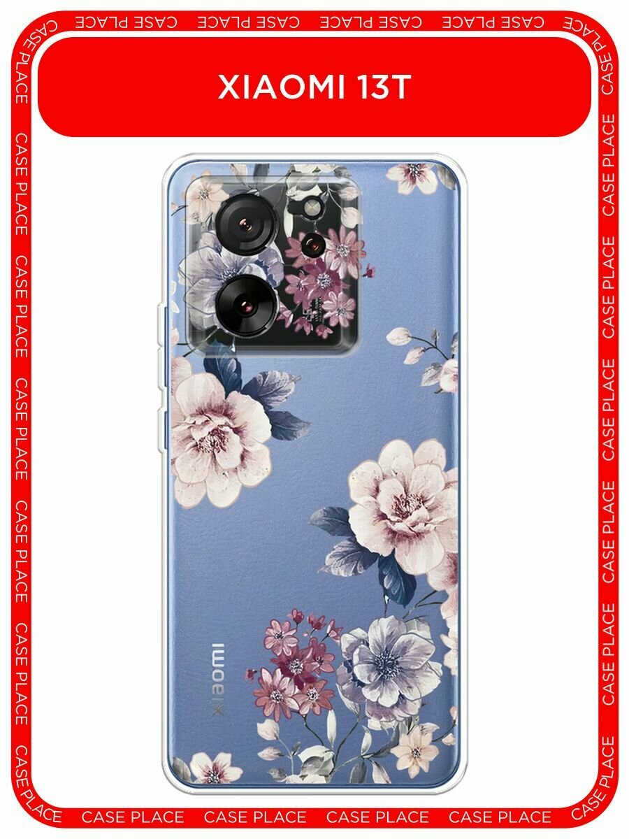 Чехол на Xiaomi 13T / Сяоми 13T с принтом "Нежные винтажные цветы", прозрачный